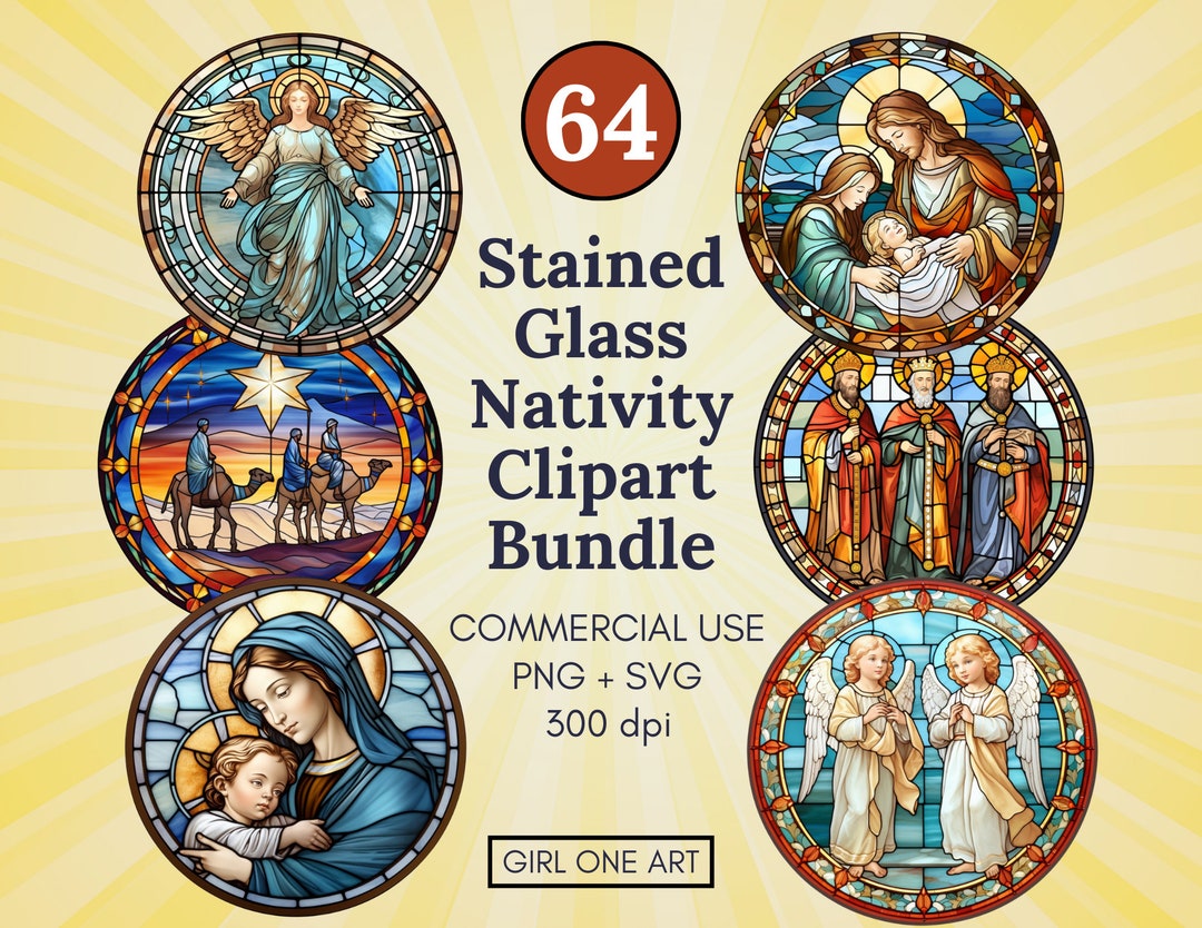 Stained Glass Nativity Clipart Set PNG SVG Commercial Use Digital ...