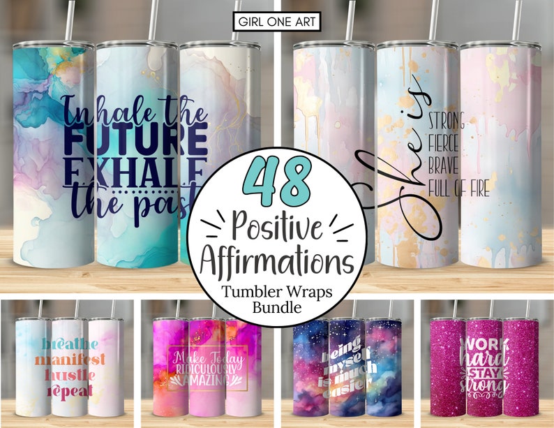 Positive Affirmations Tumbler Wrap Bundle 20oz Skinny Straight Tumbler ...