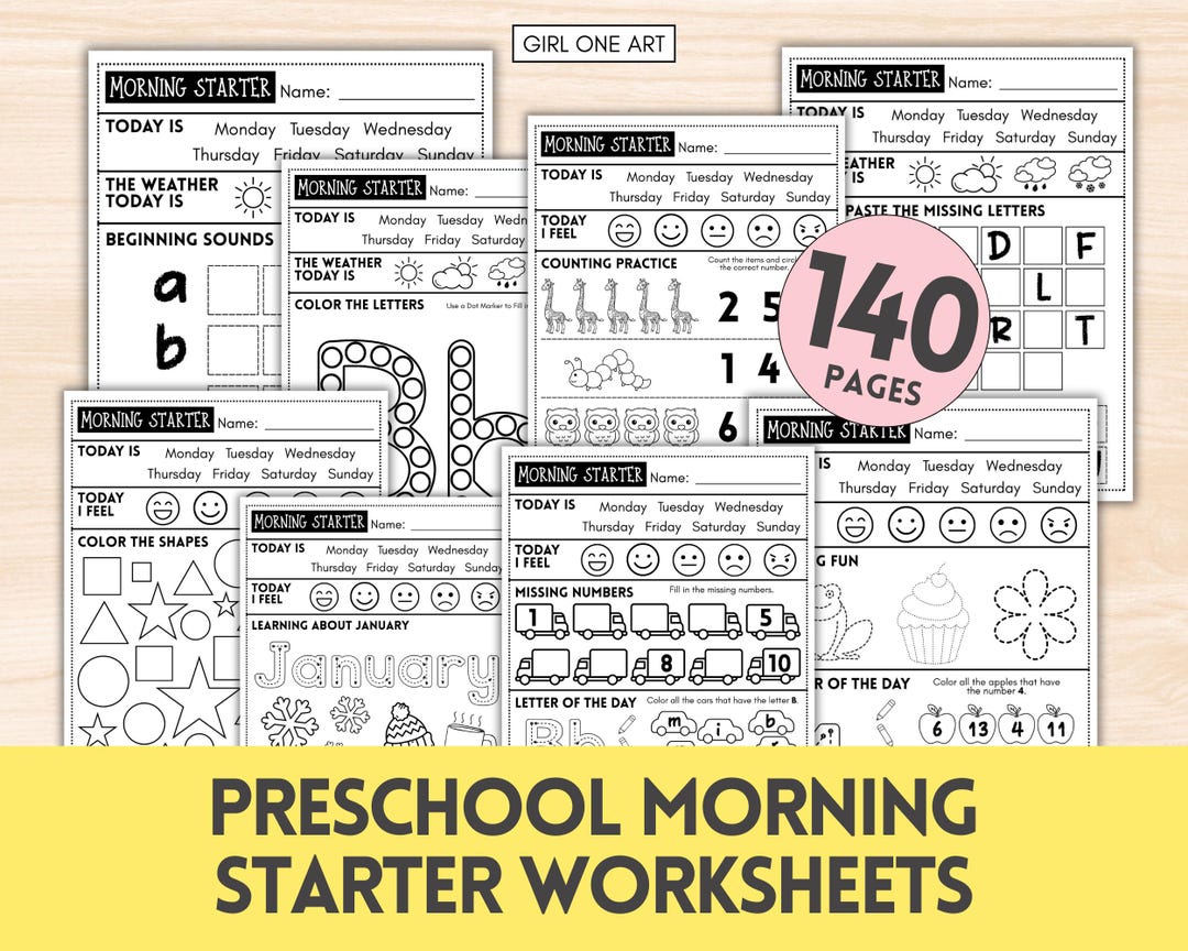 Prek Morning Starter Worksheets: Homeschool Printable PDF Practice - Etsy