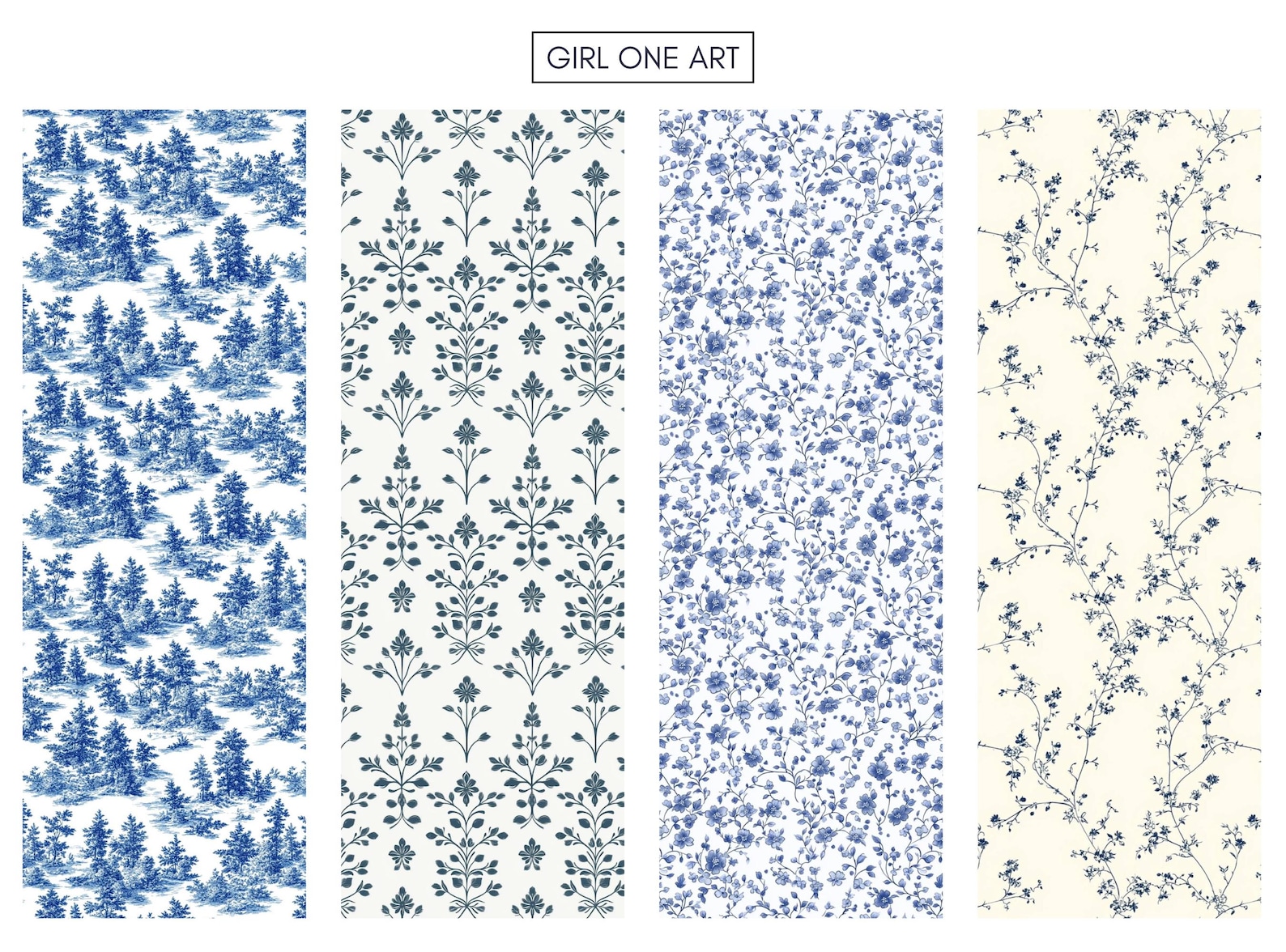 Blue Toile Seamless Paper: French Floral, Shabby Chic (digital Download ...