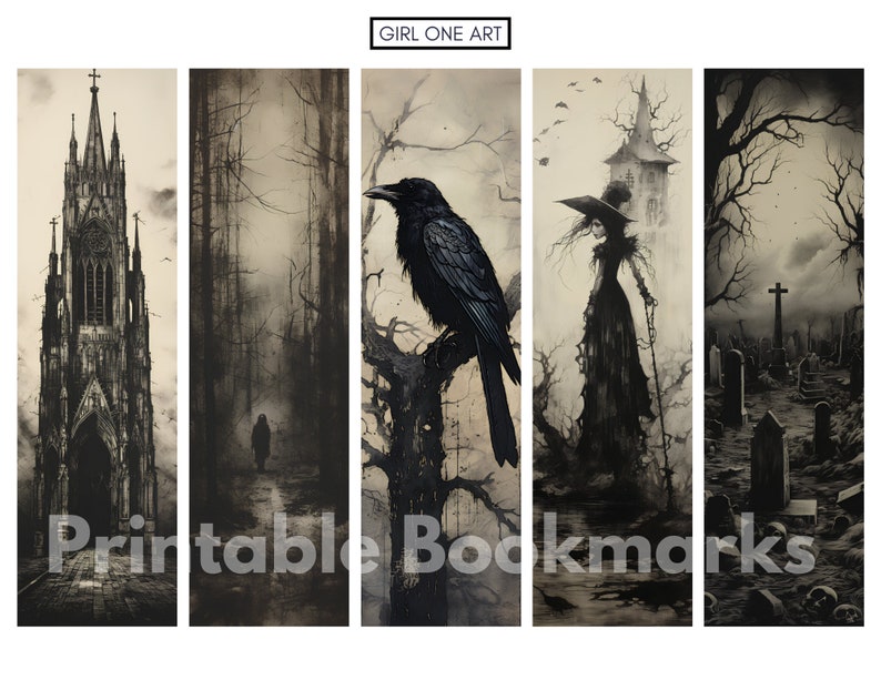 Gothic Witch Printable Bookmarks Bundle Digital Download PNG JPG ...