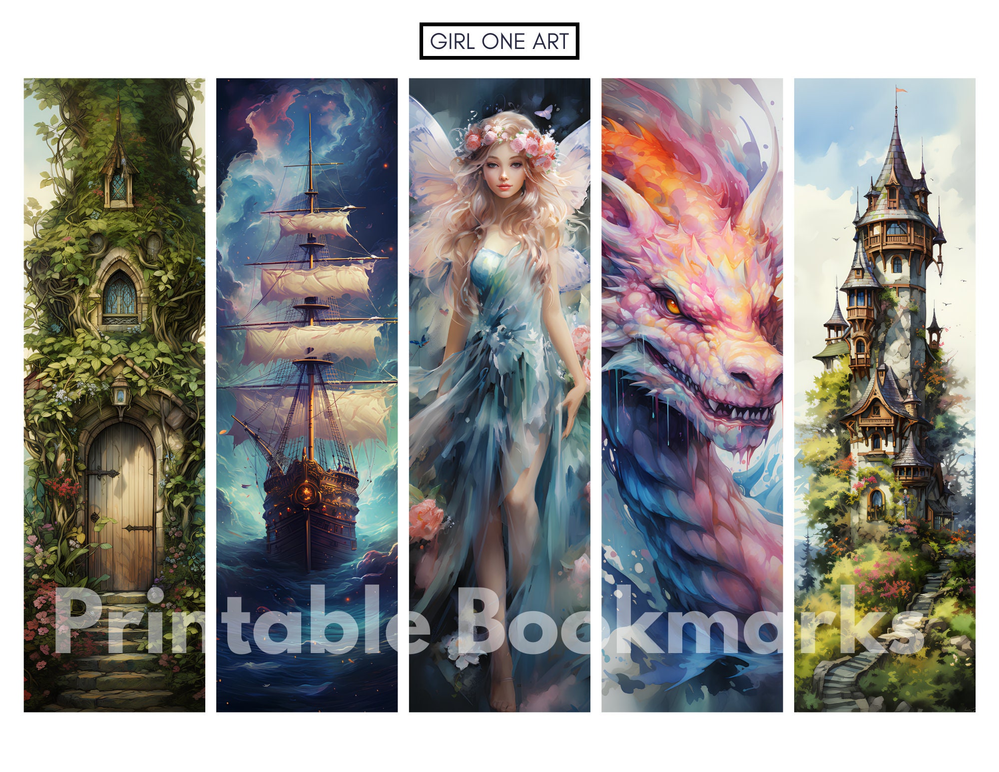 Fantasy Fairy Tale Printable Bookmarks Bundle Digital Download PNG JPG ...