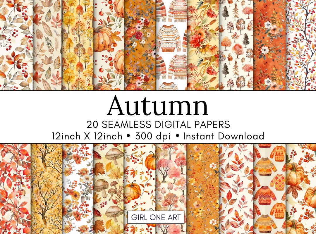 Autumn Printable Paper Seamless Fall Leaves Junk Journal Digital ...