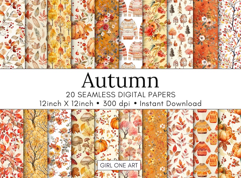 Autumn Printable Paper Seamless Fall Leaves Junk Journal Digital ...