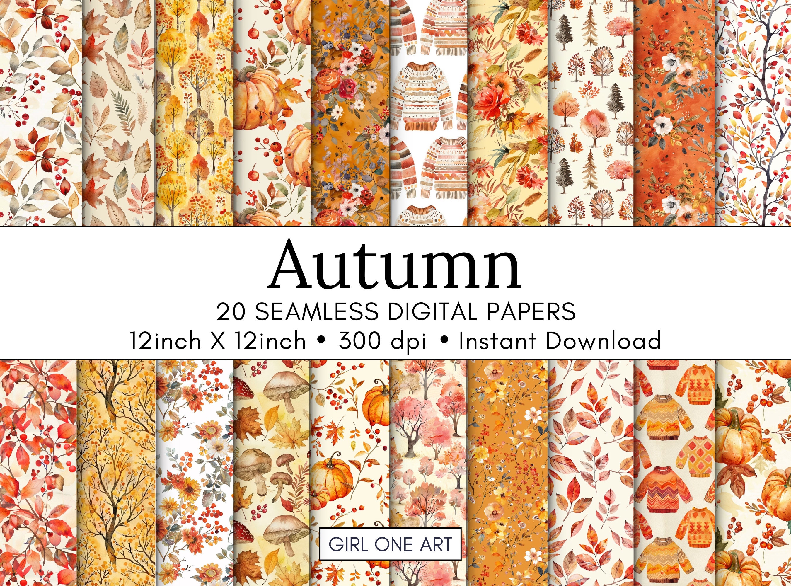 Autumn Printable Paper Seamless Fall Leaves Junk Journal Digital ...
