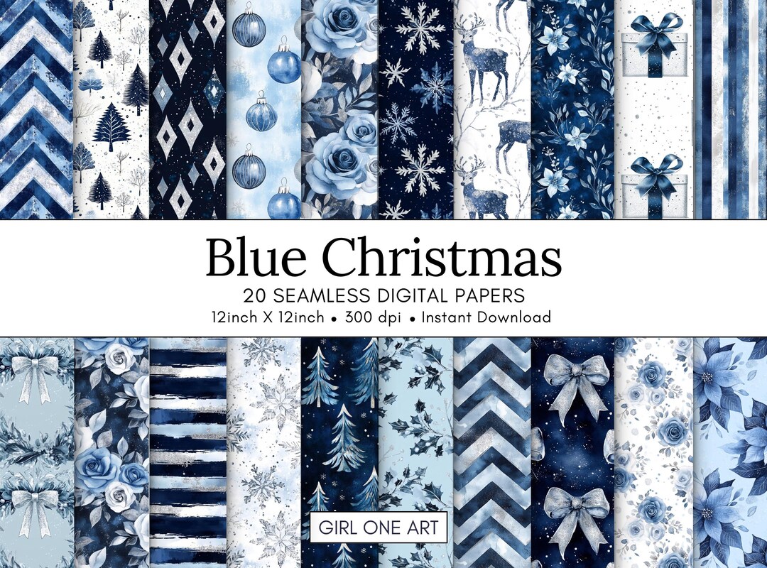 Blue Christmas Digital Paper Pack: Elegant Holiday Seamless Patterns ...