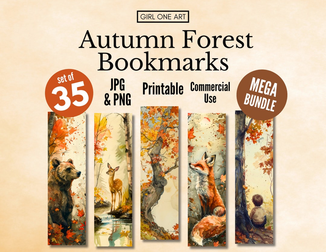 Autumn Forest Printable Bookmarks Bundle Downloadable PNG JPG Fall ...