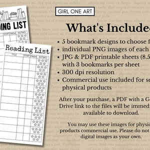 Reading List Printable Bookmarks Bundle Downloadable Digital Bookmark ...