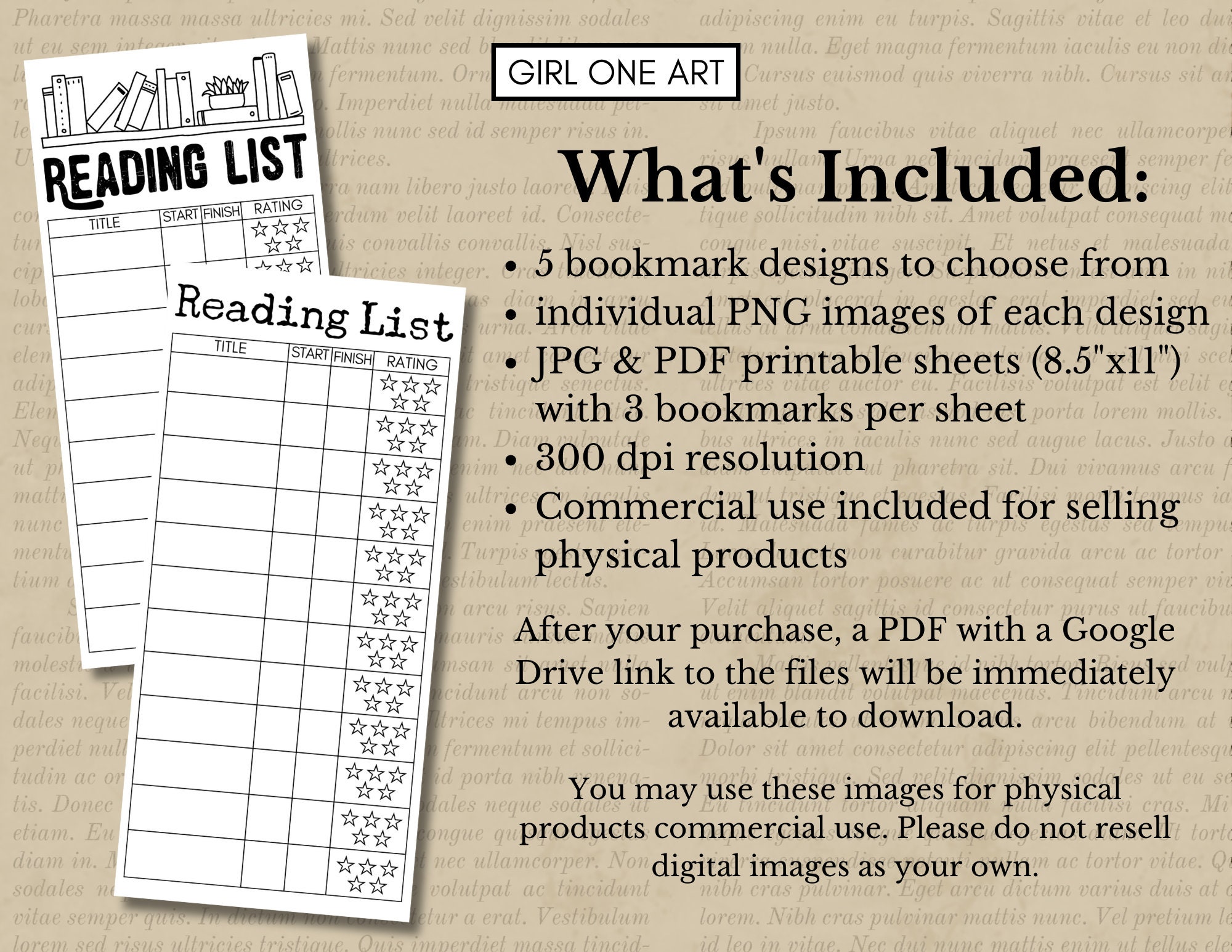 Reading List Printable Bookmarks Bundle Downloadable Digital Bookmark ...