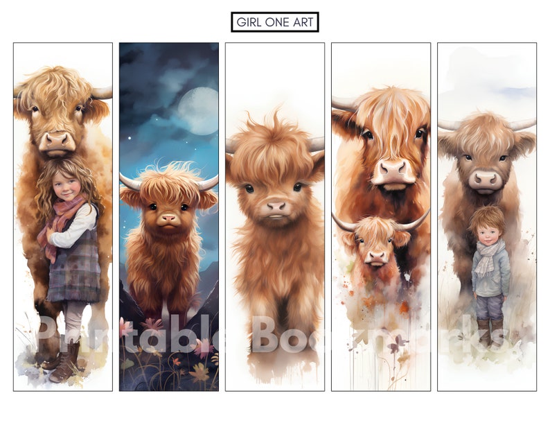 Highland Cow Bookmarks Bundle Printable Digital Download PNG JPG ...