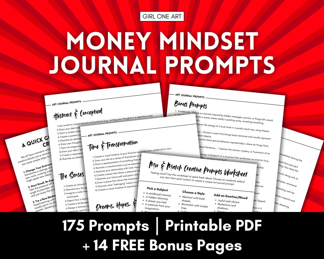Money Mindset Journal Prompts Bundle Printable Daily Wealth Building ...