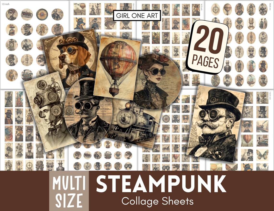 Steampunk Collage Sheets Digital Industrial Grunge Fantasy Mini ...