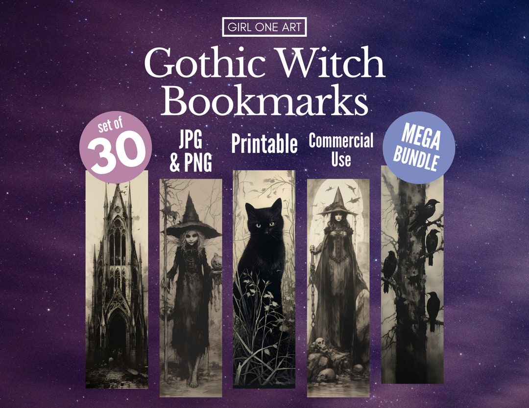 Gothic Witch Printable Bookmarks Bundle Digital Download PNG JPG ...