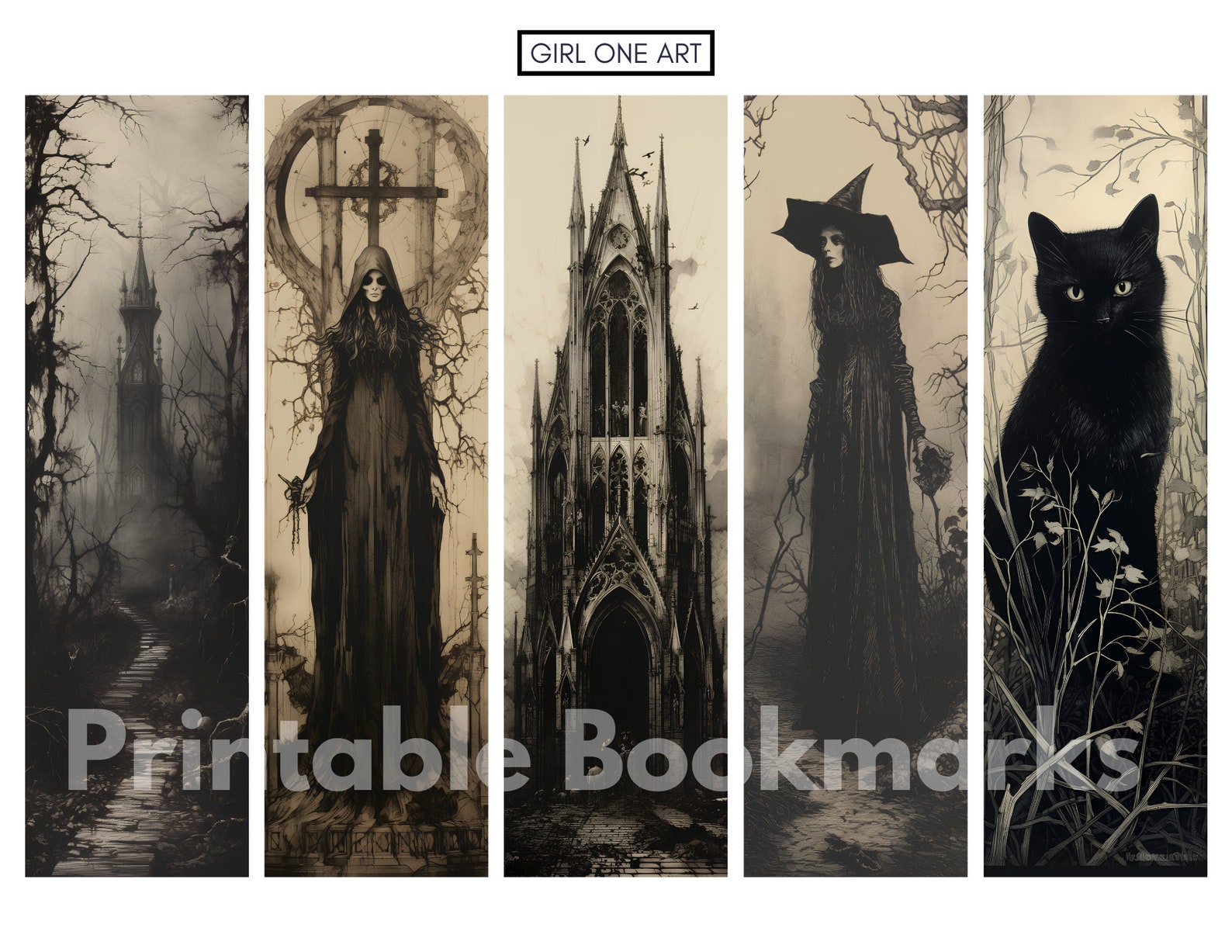 Gothic Witch Printable Bookmarks Bundle Digital Download PNG JPG ...