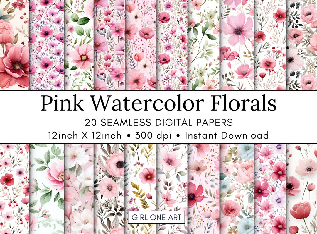 Pink Watercolor Floral Printable Paper Seamless Shabby Chic Digital