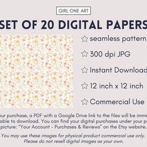 Shabby Chic Pastels Printable Paper Seamless Romantic Floral Digital ...