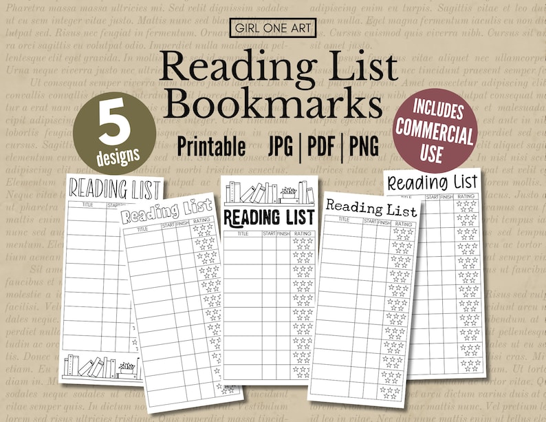 Reading List Printable Bookmarks Bundle Downloadable Digital Bookmark ...