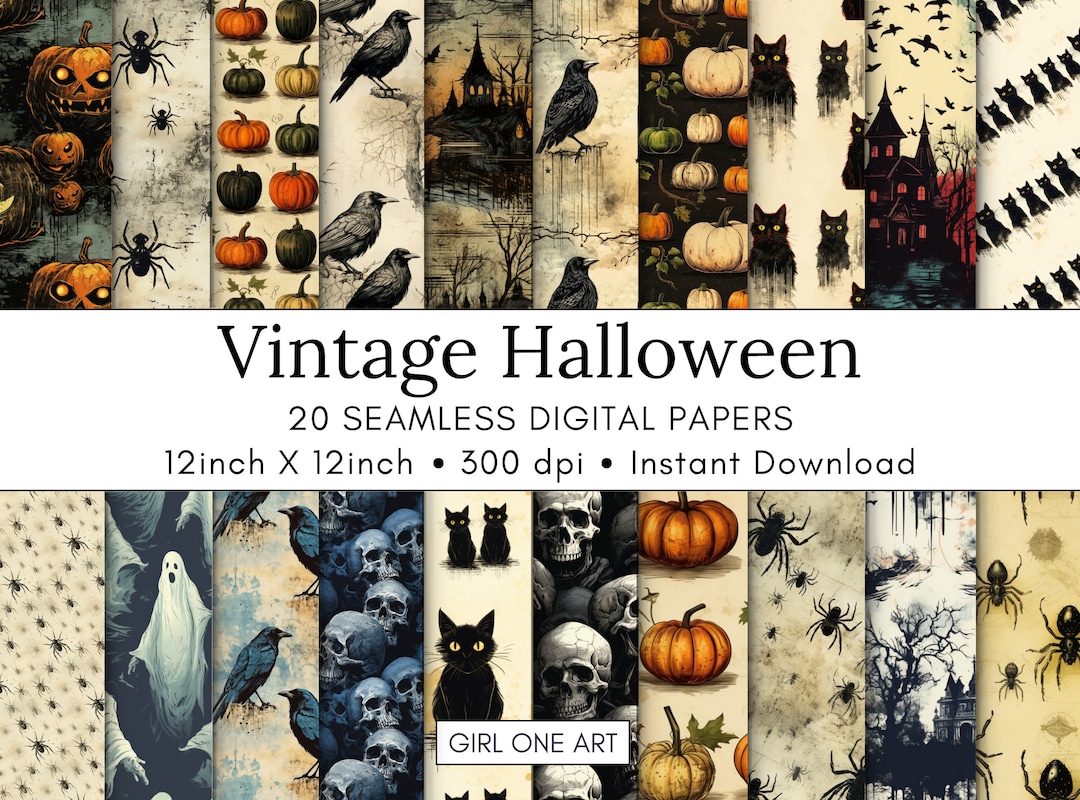 Vintage Halloween Digital Papers Seamless Commercial Use - Etsy