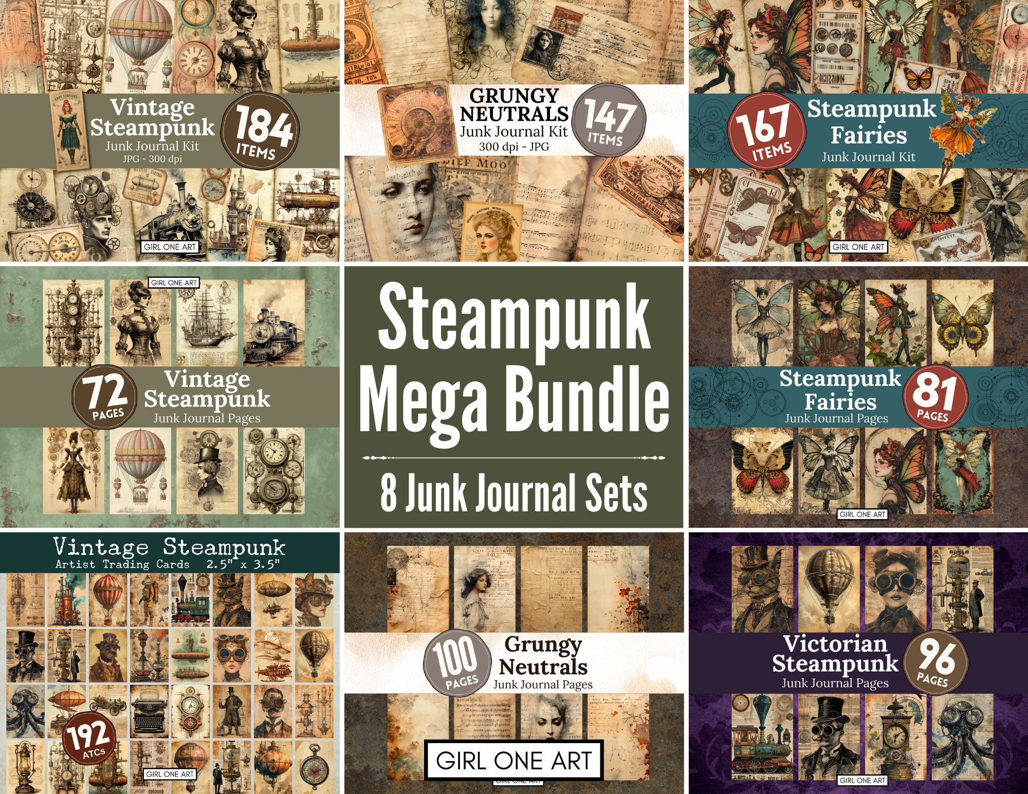 Steampunk Junk Journal Kit Mega Bundle Digital Scrapbook Industrial ...