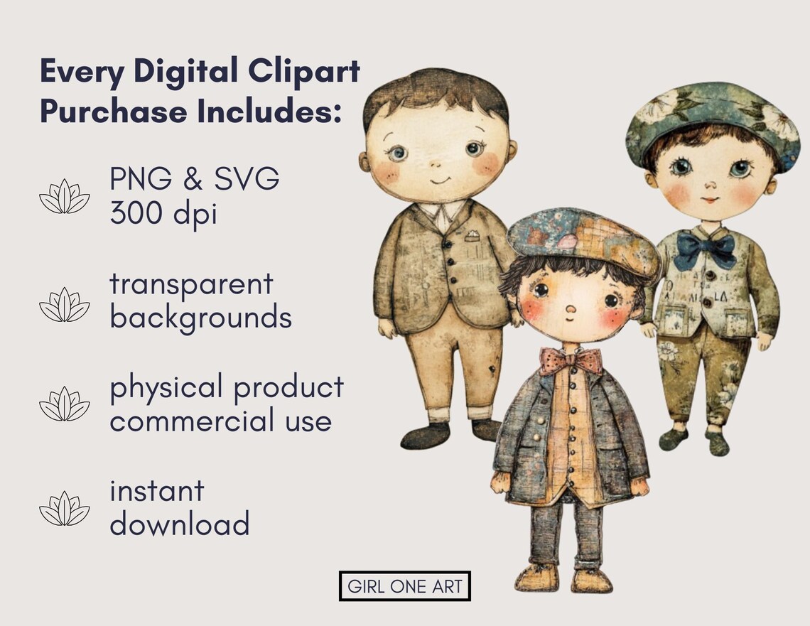 Whimsical Boys Clipart Set: Mixed Media Art (PNG, SVG) - Etsy