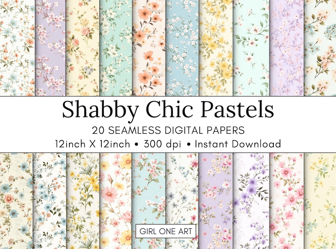 Shabby Chic Pastels Printable Paper Seamless Romantic Floral Digital ...