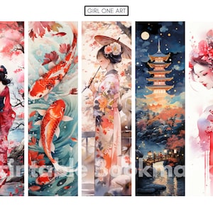 Japanese Cherry Blossom Printable Bookmarks Bundle Digital PNG JPG ...