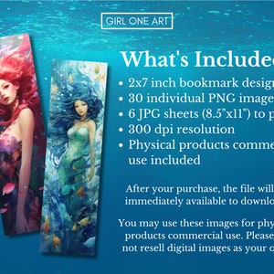 Fantasy Mermaids Printable Bookmarks Bundle Digital Download PNG JPG ...