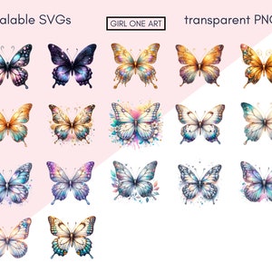 Watercolor Butterfly Clipart Bundle PNG SVG Colorful Lilac Pink Purple ...