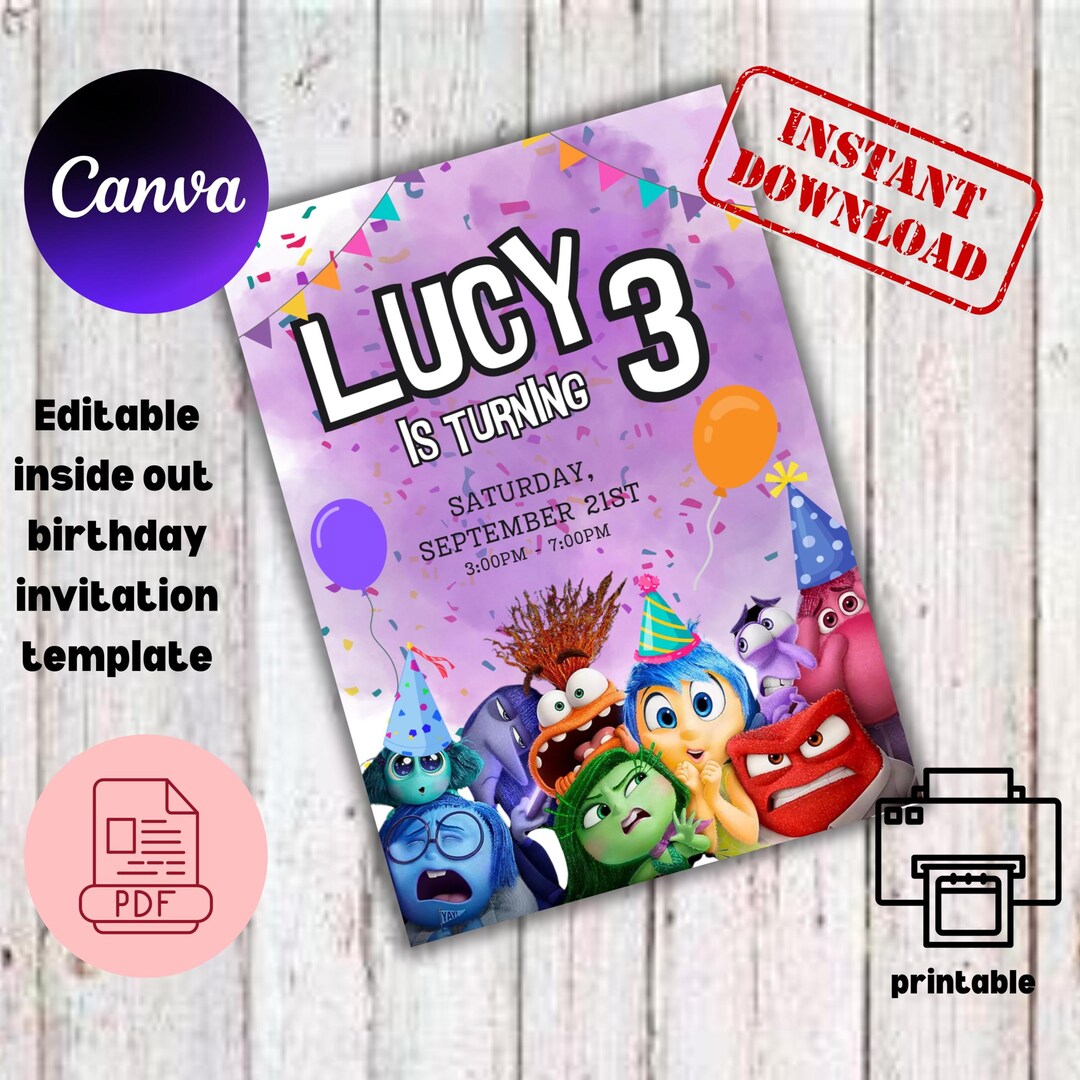 Editable Inside Out 2 Invitation, Printable Birthday Invitation ...