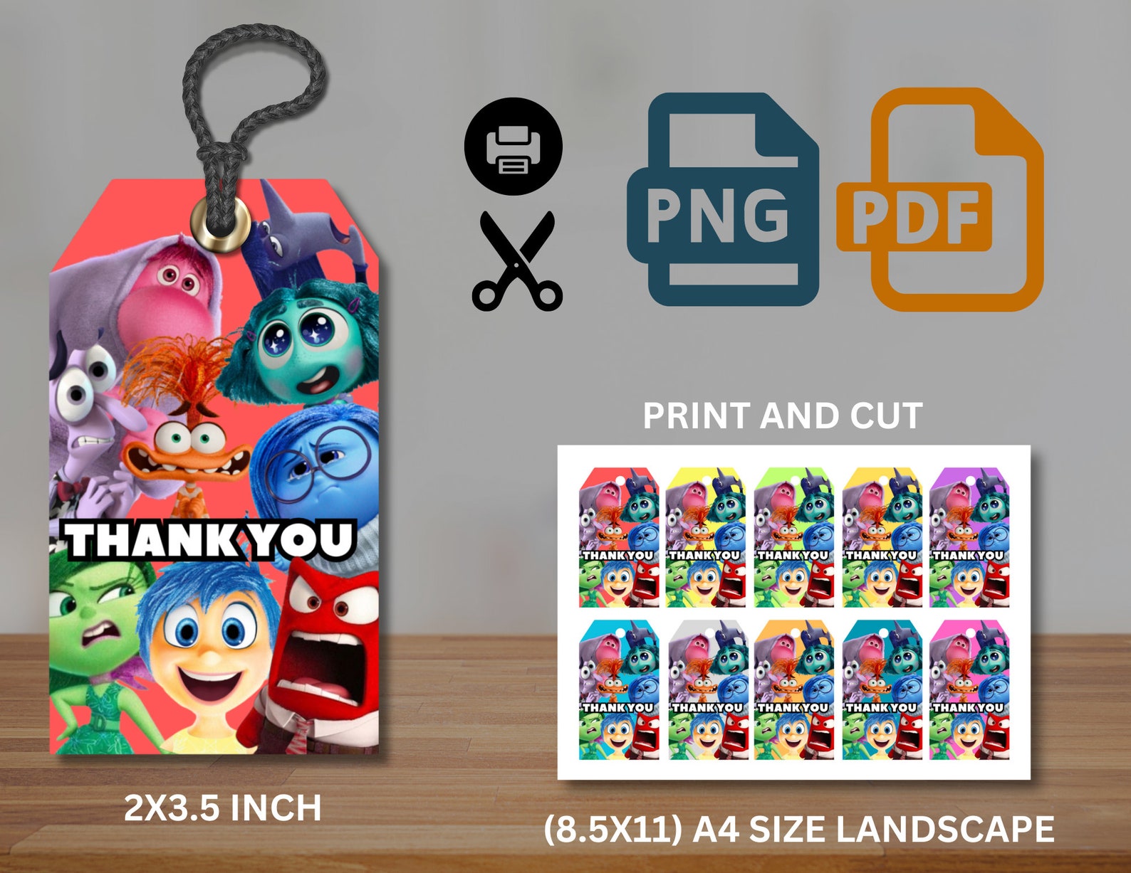 Inside Out 2 Thank You Tags, Inside Out 2 PNG, 2x3.5 Inch, Inside Out 2 ...