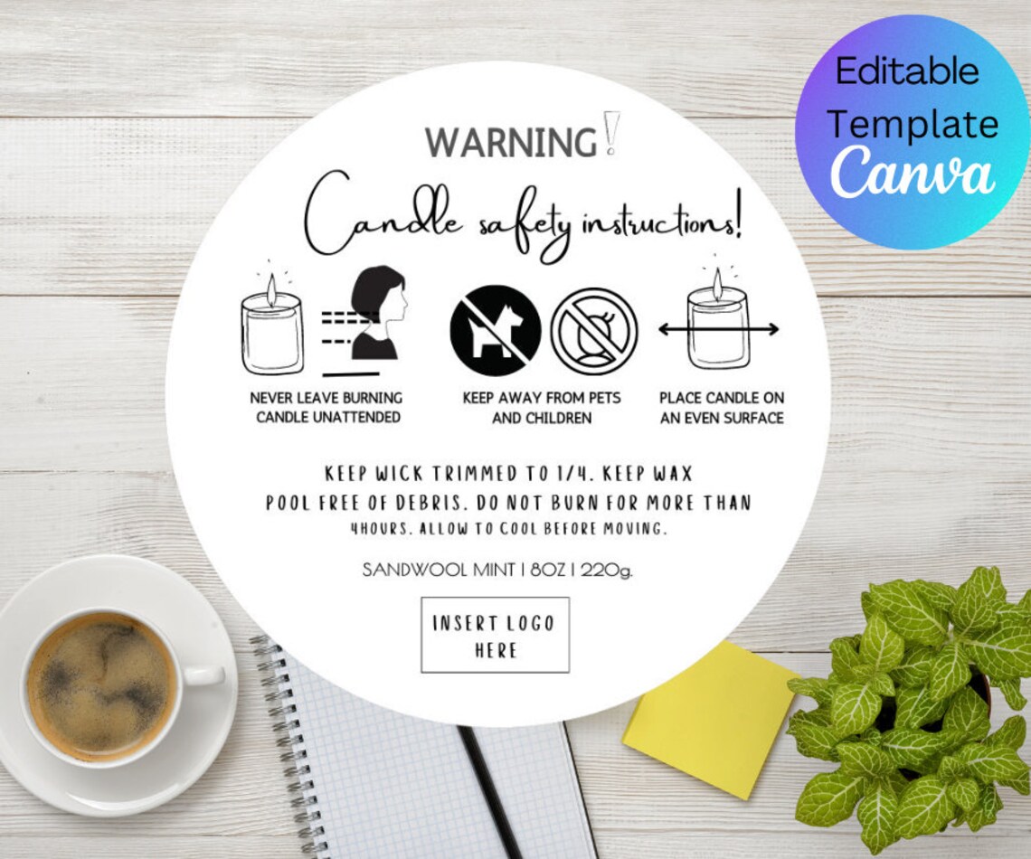 Minimalist Candle Warning Label Template,printable Candle Safety ...