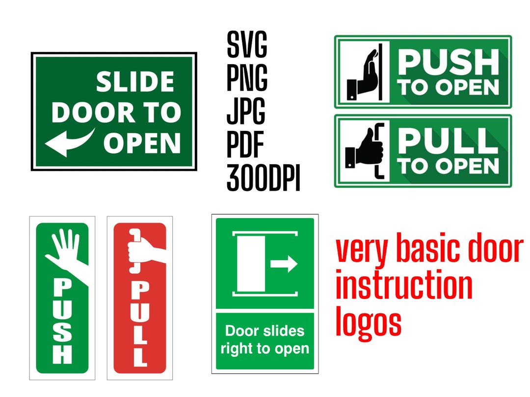 Door Instruction Stickers: Push, Pull, Slide - PNG, SVG, PDF (digital ...