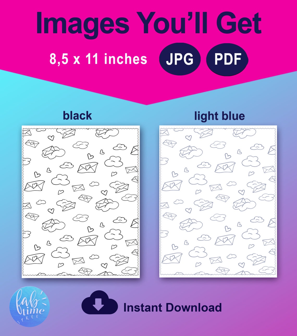 Printable Coloring Page, Cute Kids Pattern, Instant Download, Art ...