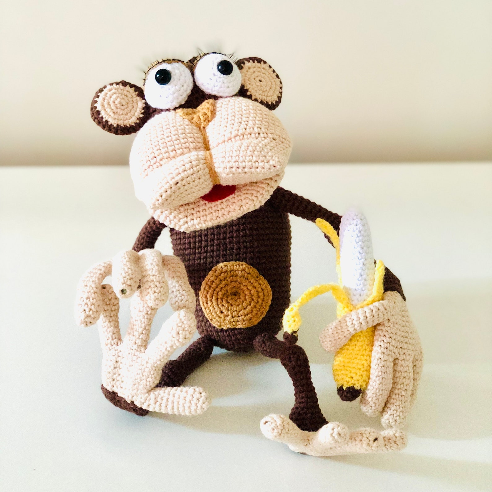 Amigurumi Monkey, Standing Crochet Handmade Gift Toy Chimp With Banana ...