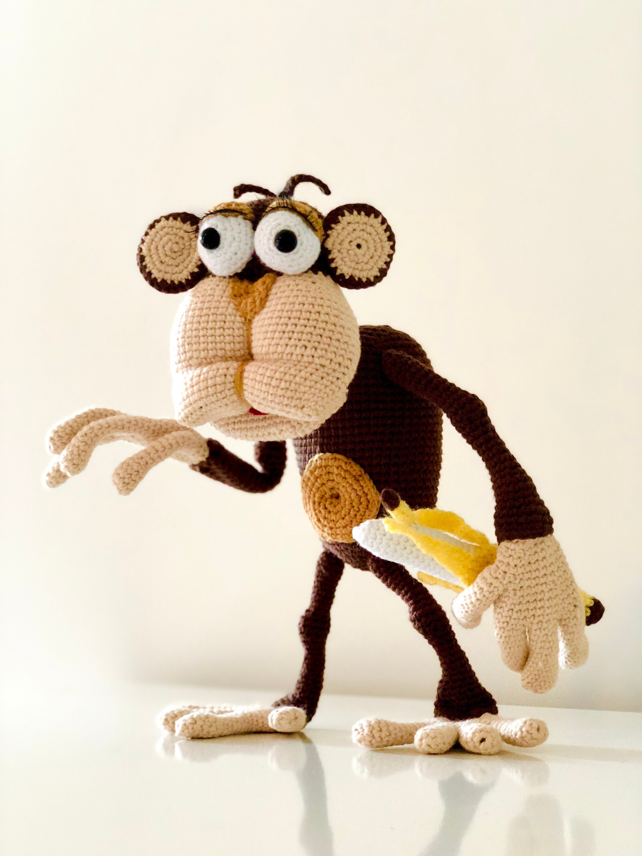Amigurumi Monkey, Standing Crochet Handmade Gift Toy Chimp With Banana ...