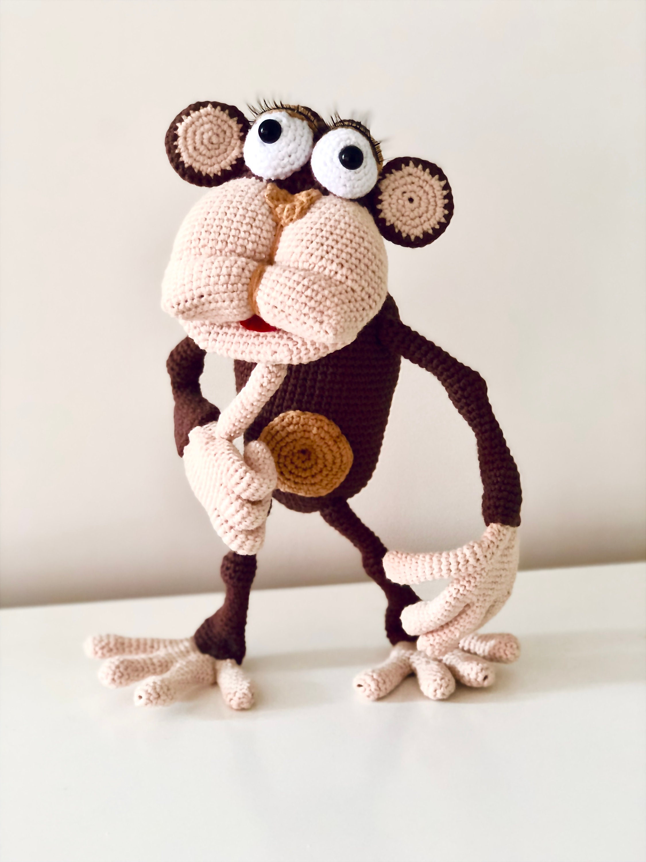 Amigurumi Monkey, Standing Crochet Handmade Gift Toy Chimp With Banana ...
