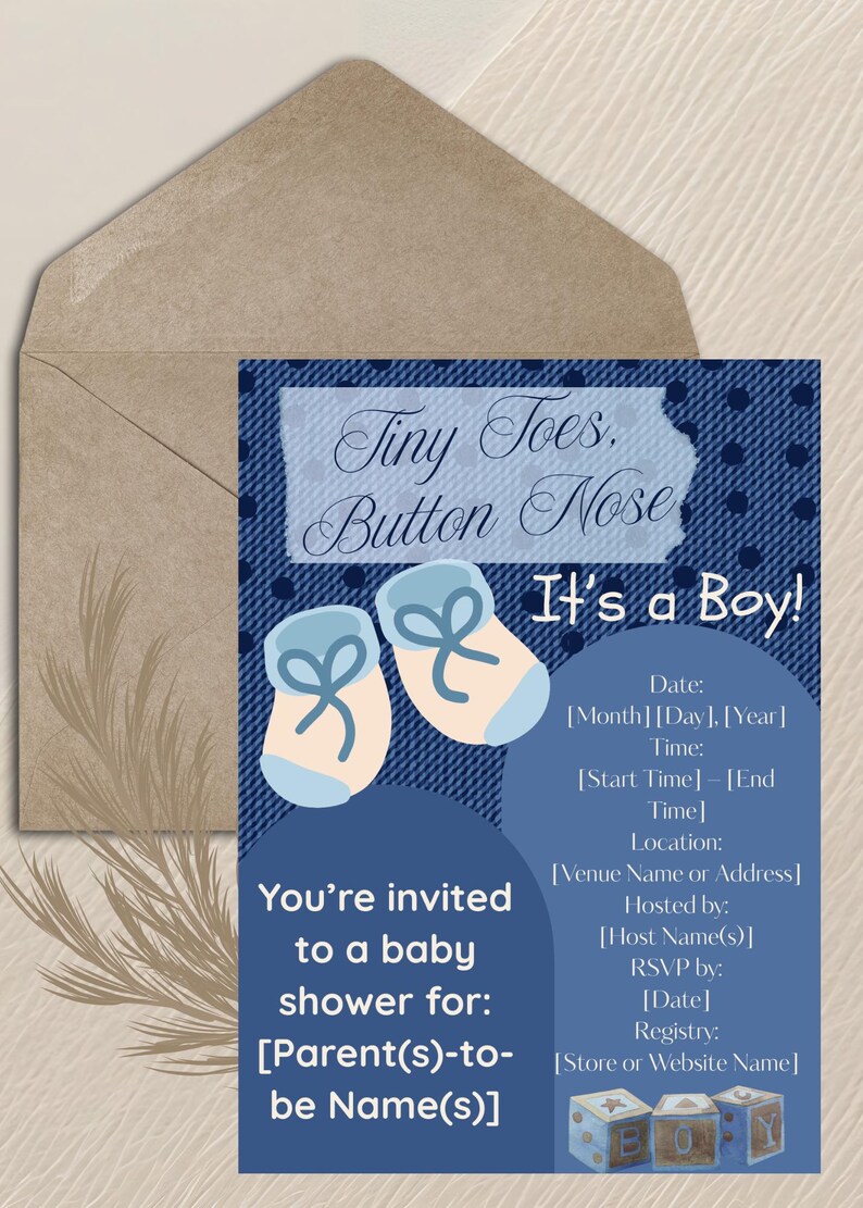 Editable Baby Shower Invitation Template- Tiny Toes, Button Nose, It’s ...