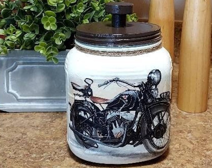 MOTORCYCLE Cookie Jar, Motorcycle Snack Jar, Motorcycle Canister ...