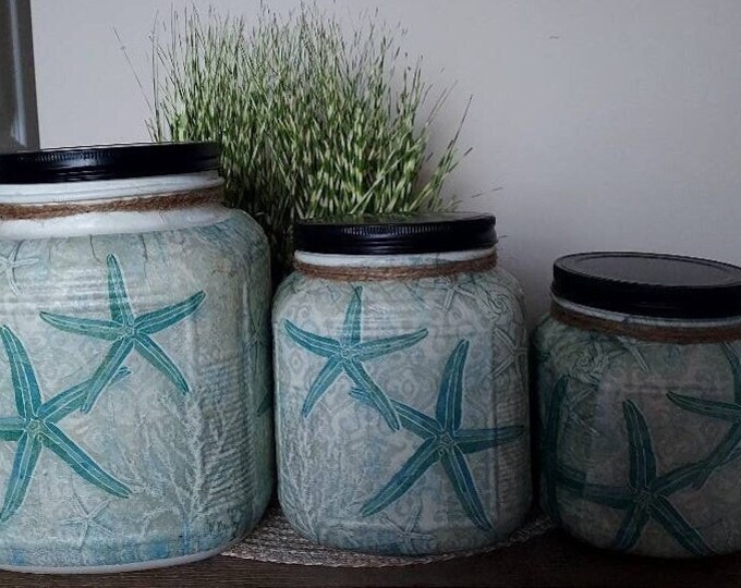STARFISH CANISTER SET, Beach Canister Set, Starfish Decor, Kitchen ...