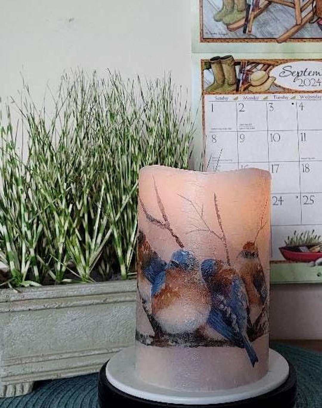 WINTER BIRDS Flameless Candle W/timer, Bird Candle, Winter Candle ...