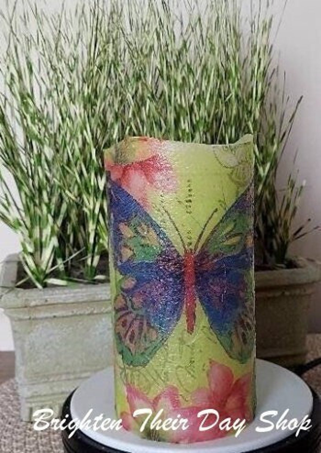BUTTERFLY Flameless Candle, Butterfly Pillar Candle, Butterflies Candle ...