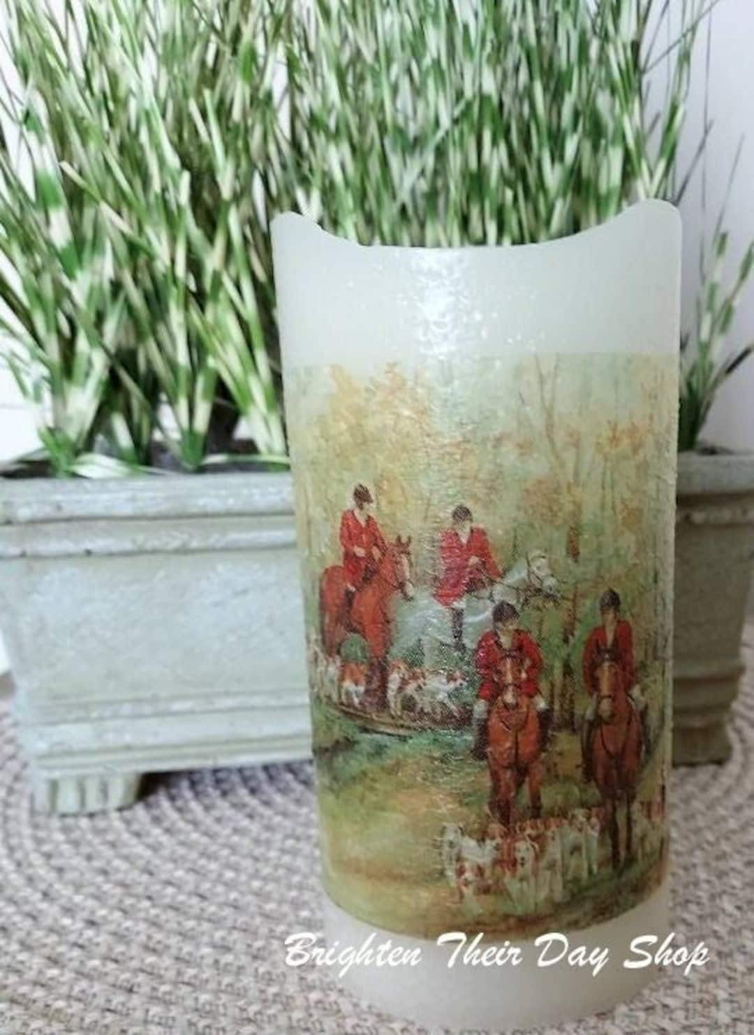 FOX HUNTING FLAMELESS Candle W/timer, Hunting Horses Candle, Flameless ...