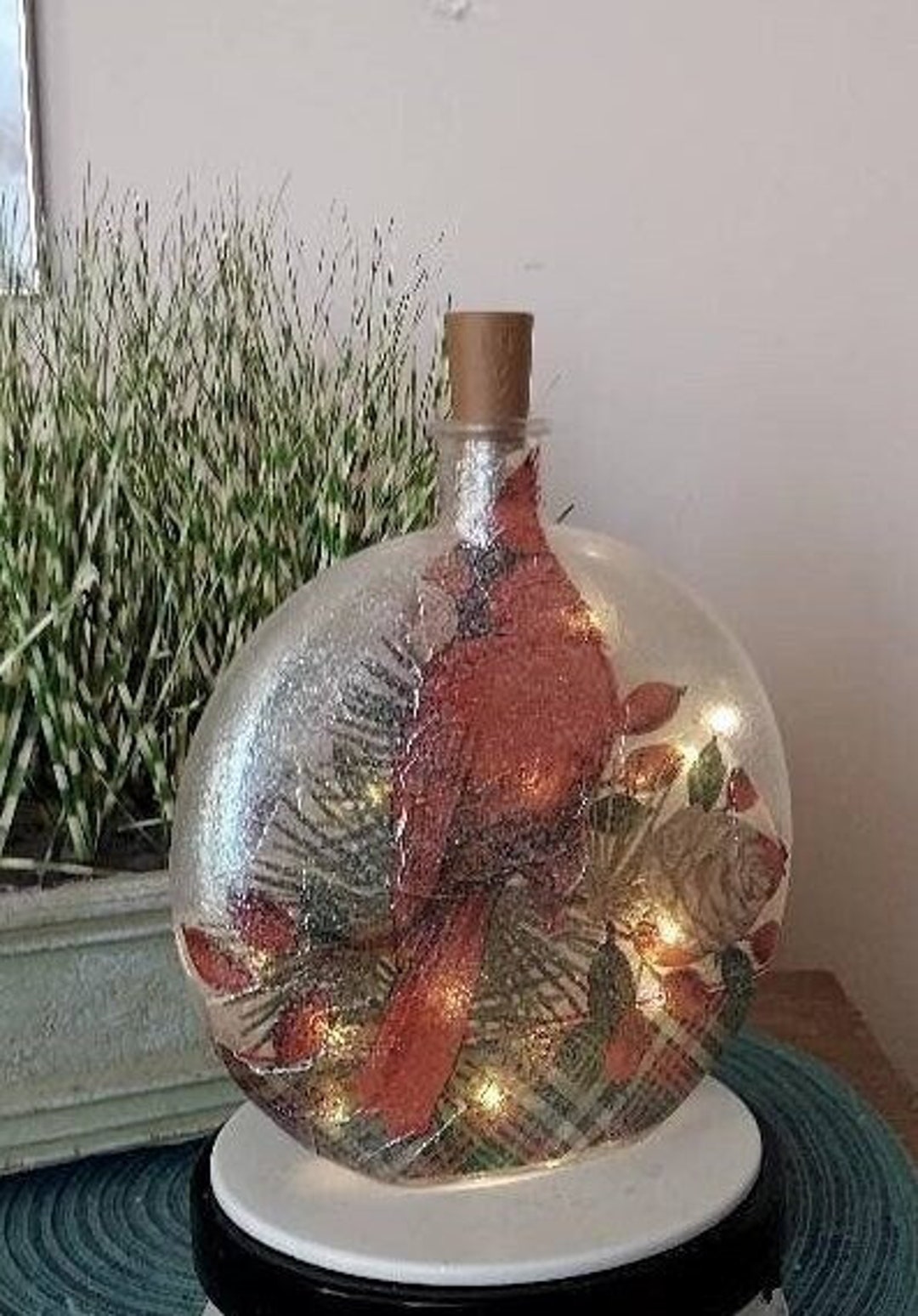 CARDINAL LIGHTED DECOR, Decorative Cardinal Lit Bottle, Cardinal Lit ...