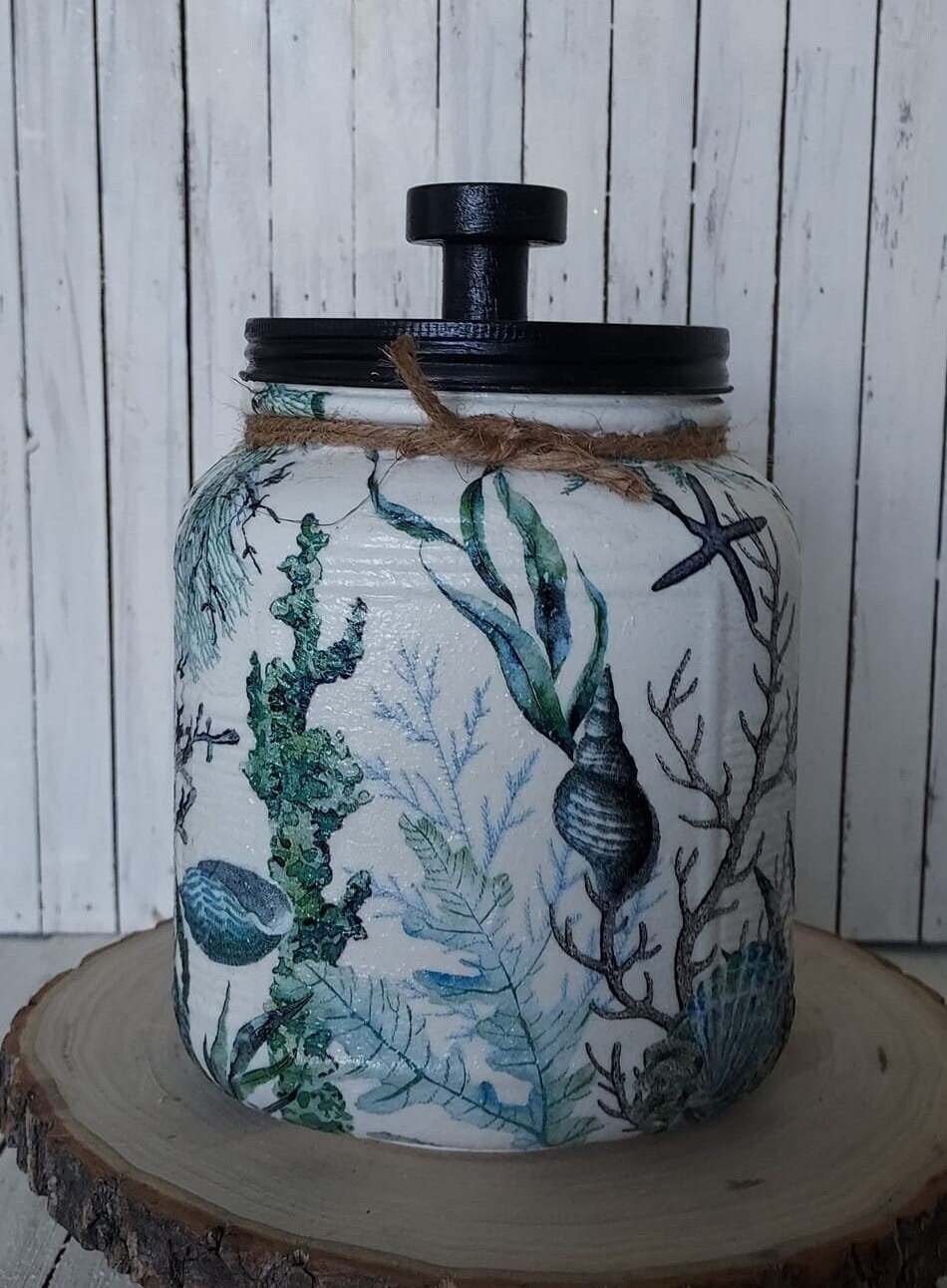 Beach Cookie Jar Beach Snack Jar Beach Canister Beach Glass | Etsy