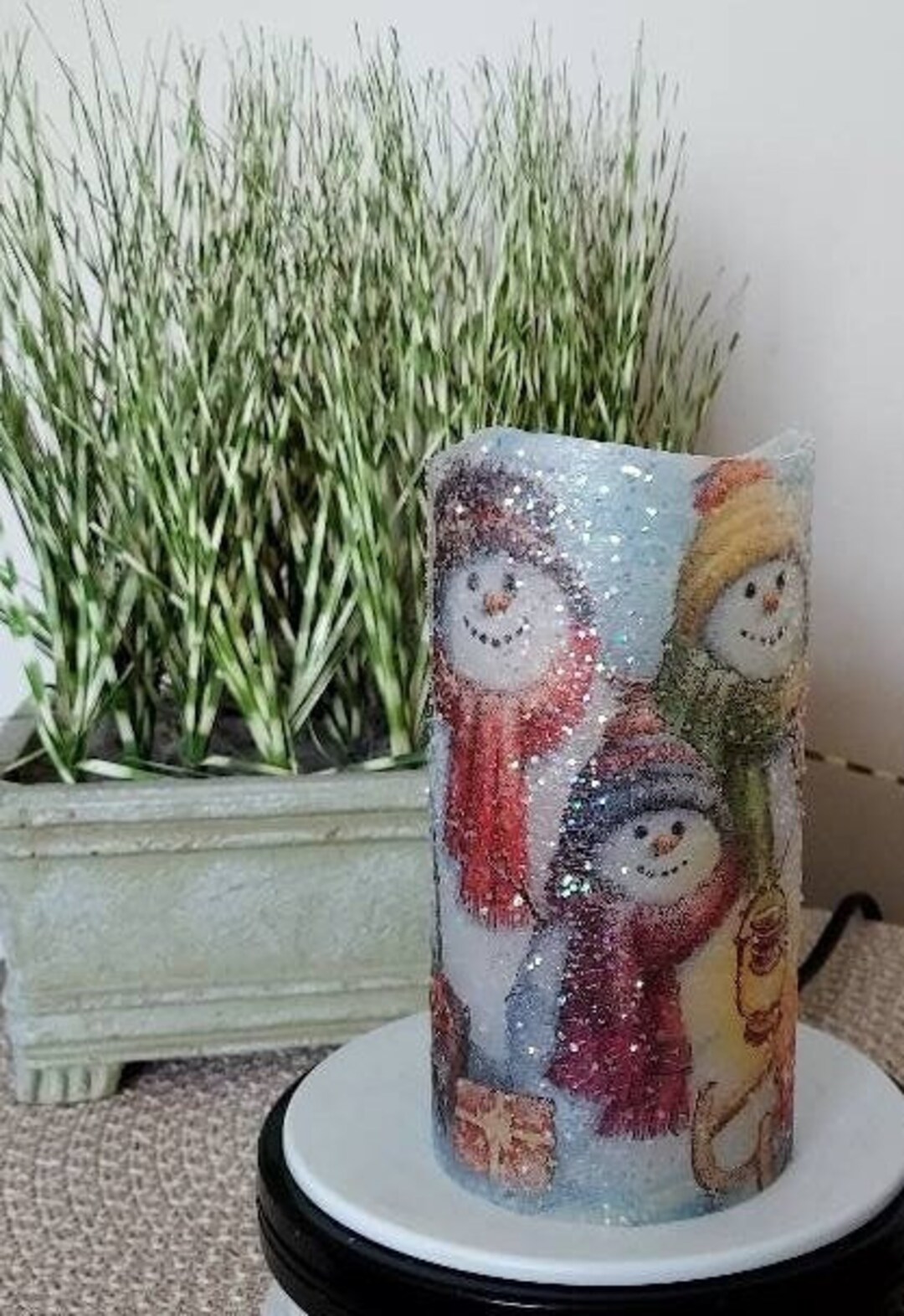 SNOWMAN Flameless Candle W/timer Snowman Candle Snowman - Etsy