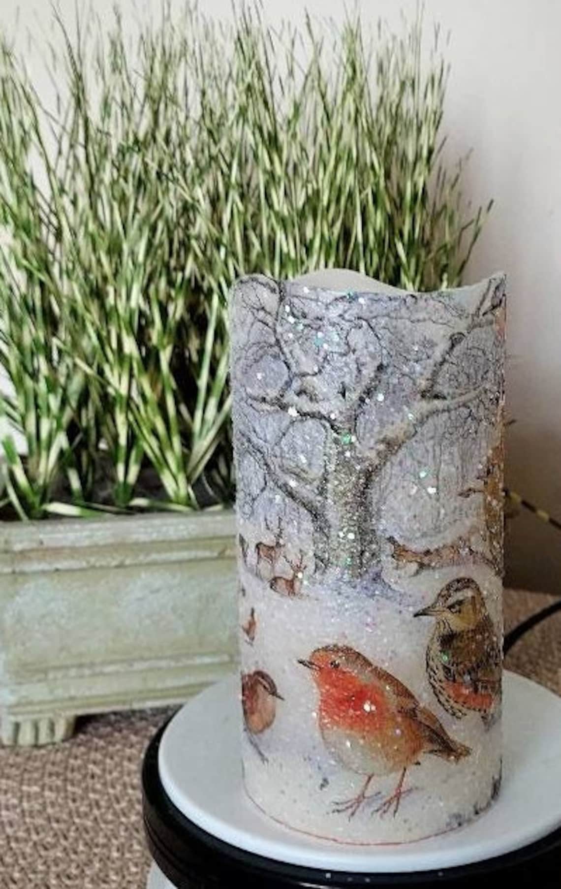 WINTER/BIRDS Flameless Candle W/timer Bird Flameless Candle - Etsy