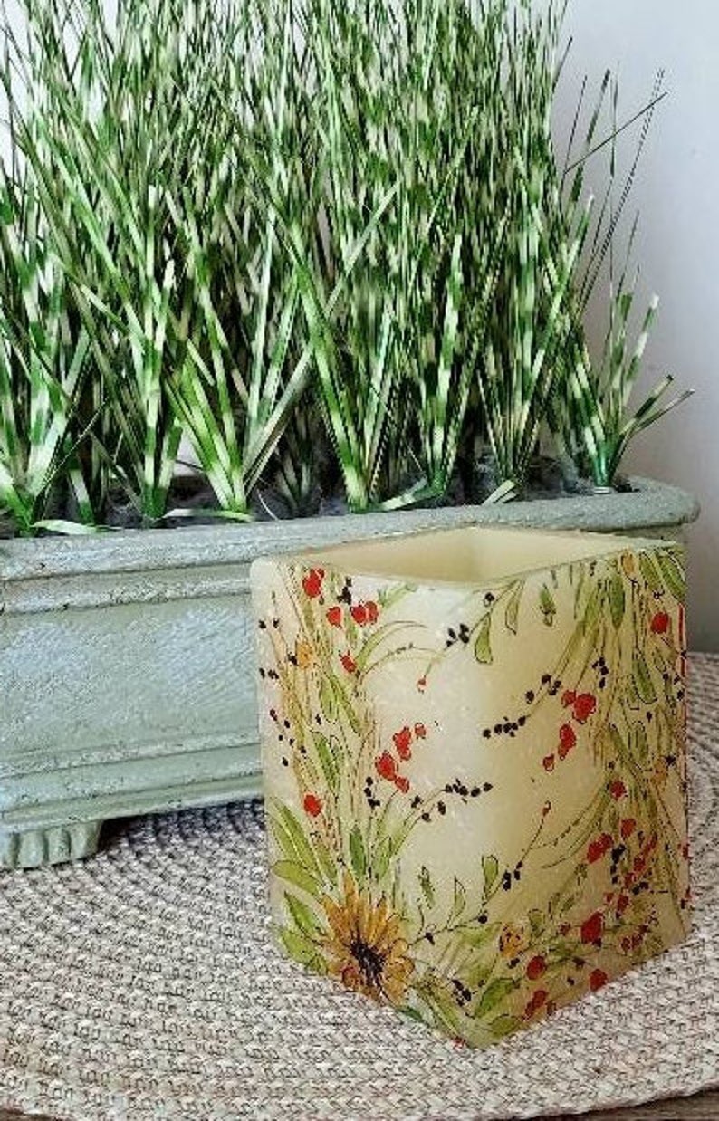 SUNFLOWER Square Flameless Candle Set W/remote Sunflower - Etsy