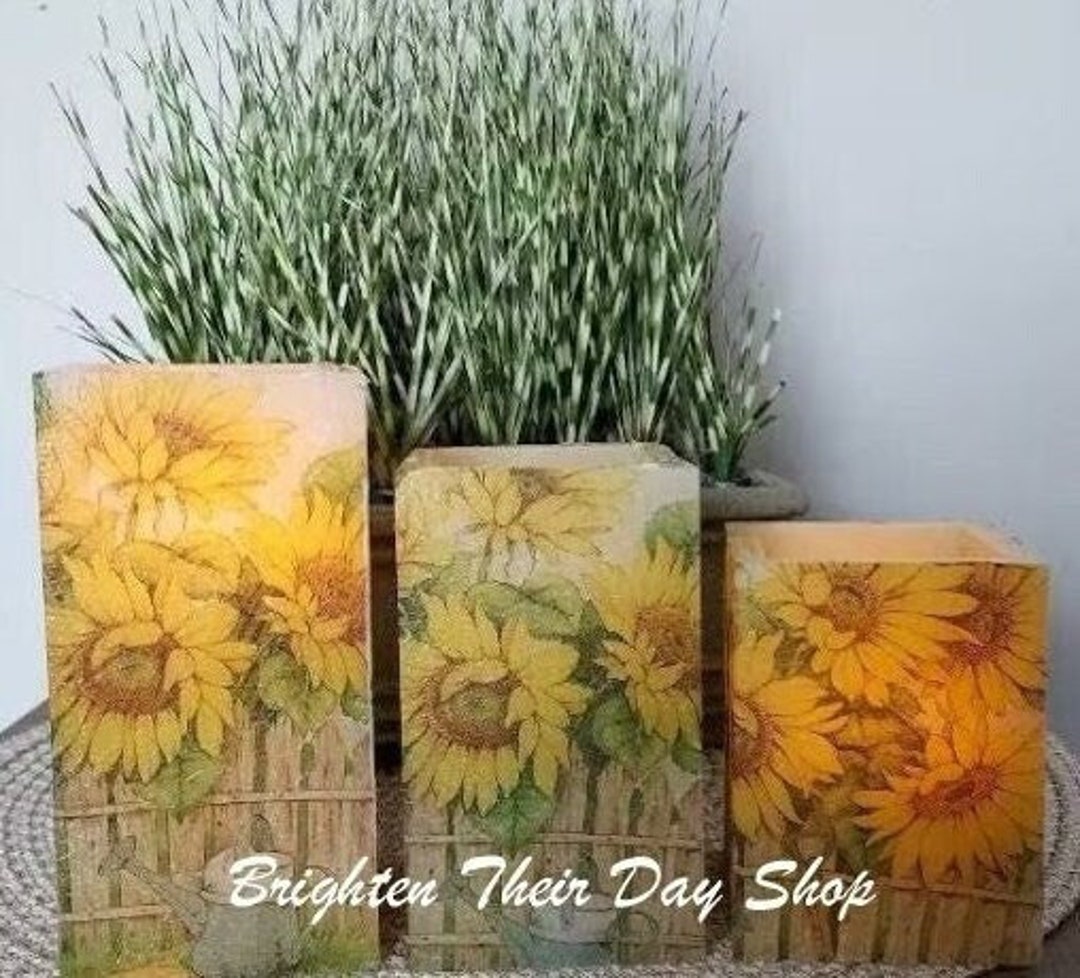 SUNFLOWER SQUARE FLAMELESS Candle Set W/remote Sunflower - Etsy