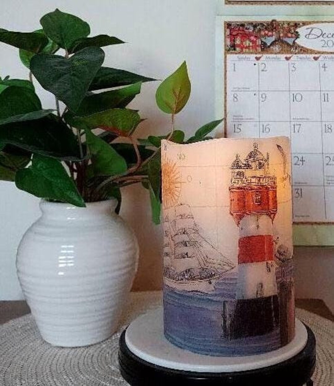 LIGHTHOUSE FLAMELESS CANDLE W/timer, Beach Candle, Lighthouse Candle ...