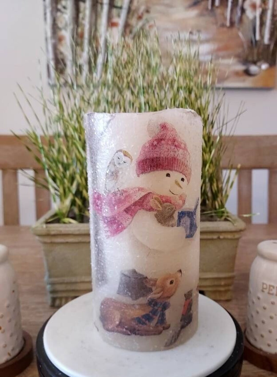 SNOWMAN Flameless Candle W/timer, Snowman Candle, Flameless Candle ...